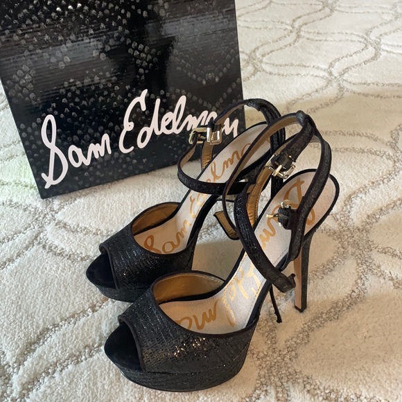 Sam Edelman | Shoes | Sam Edelman Metallic Black Heels Barely Worn In ...